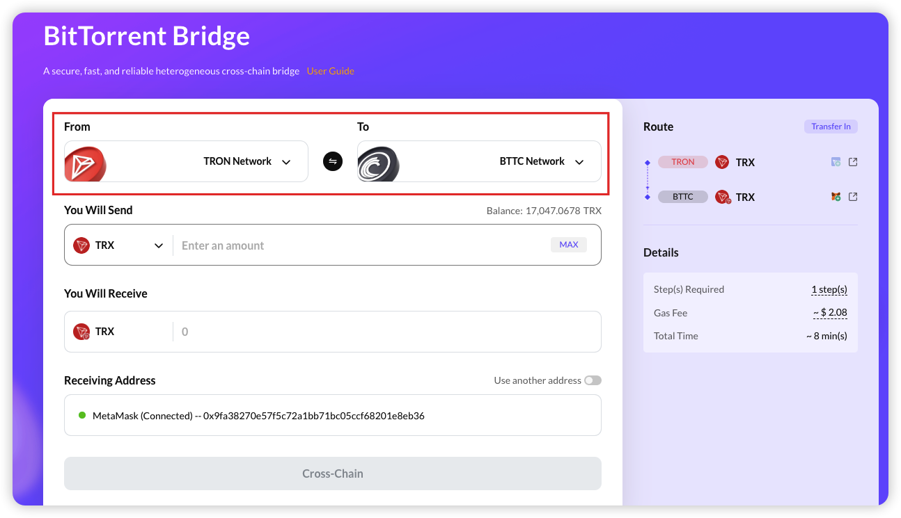 How to transfer assets from TRON to BTTC? – BTTC